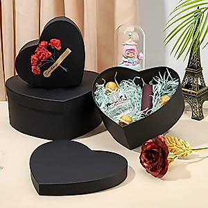 BENECREAT 3 Set Heart Shape Present Boxes, Black Decorative Gifting Box, Nesting Stacking Gift Packaging Box for Souvenirs, Wedding, Candy Cookies Choclates