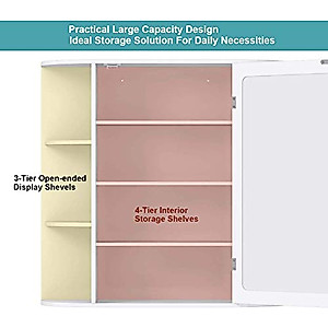 Casart Wall Mounted Bathroom Cabinet with Mirror, Single Door Medicine Cabinet with 4-Tier Inner Shelf