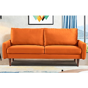 US Pride Furniture Kent Modern Velvet Sofa, Comfortable 3 Seater Couch for Living Rooms and Small Spaces, Ideal Studio Apartment Furniture with Sleek Design, Orange