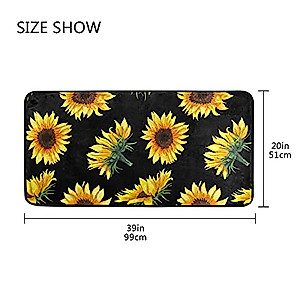 Sunflower Kitchen Rug, Carpet for Bedroom 39" x 20", Standing mat- Black, Running Carpet, Suitable for Outdoor, Washable, Bathroom, Living Room