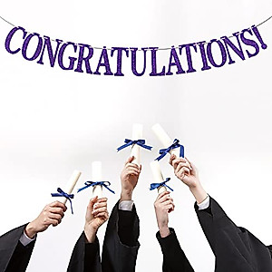 Purple Glitter Congratulations Banner, Congrats Grad/Class of 2023/So Proud of You, 2023 Graduation Party Supplies Decorations