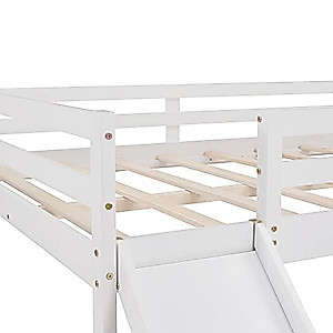 Merax Full Loft Bed with Slide, Ladder and Guardrail, No Box Spring Needed, White