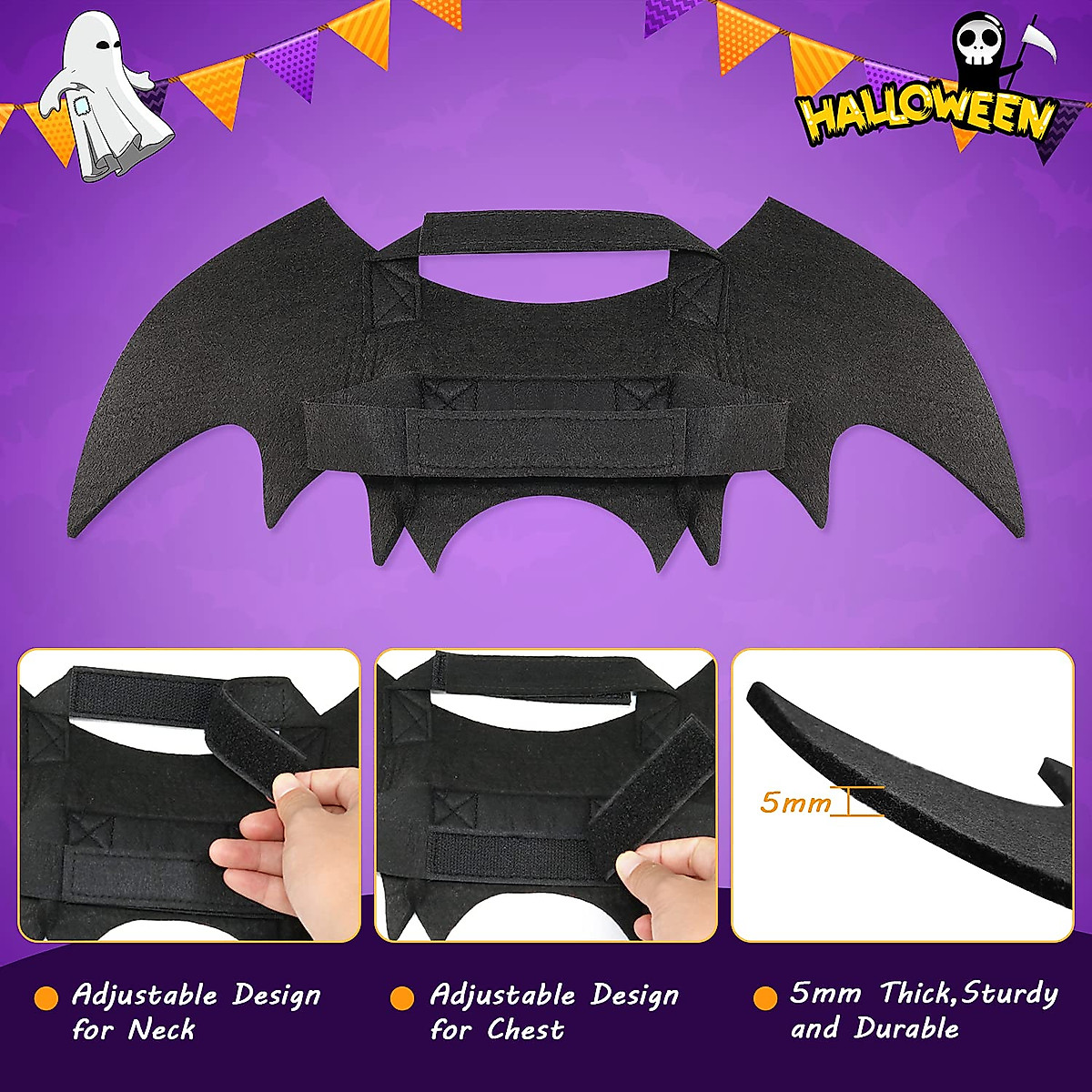 Rypet Dog Bat Costume - Halloween Pet Costume Bat Wings Cosplay Dog Costume Cat Costume for Party L