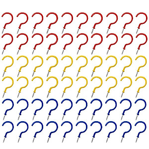 Wideskall® 60 Pieces 3" inch Steel Utility Mount Screw in Cup Hooks Hanger Assorted Color PVC Vinyl Coated