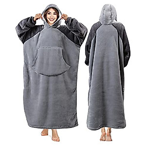 dgdgbaby Oversized Hoodie Wearable Blanket, Microfiber and Sherpa Wearable Blanket Sweatshirt Fleece Wearable Blanket with Giant Pocket for Women Men Teens (Dark Grey)