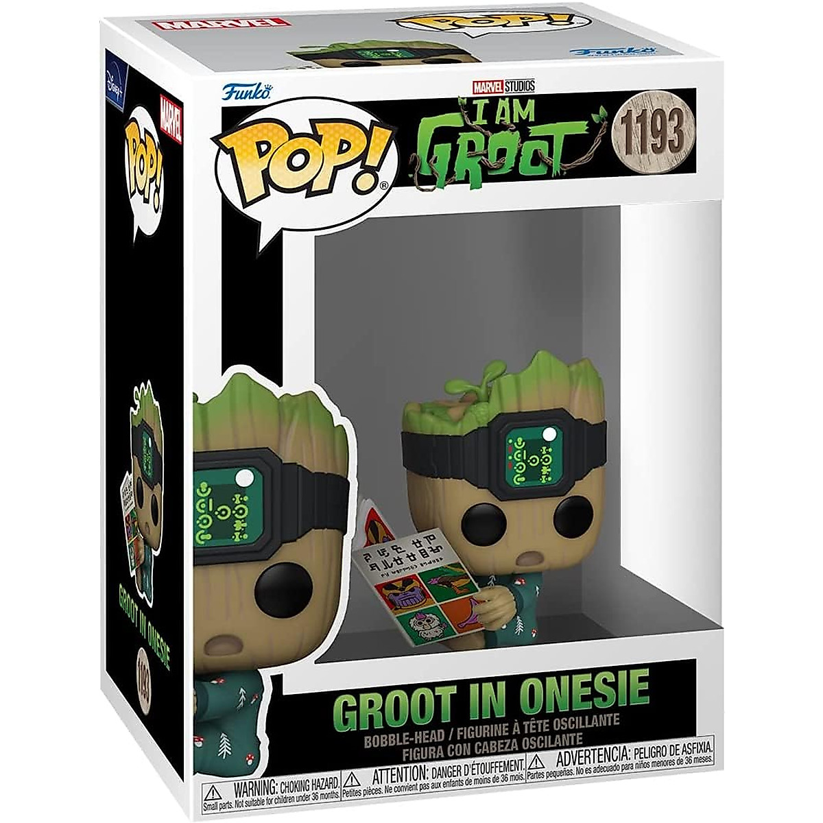 POP Marvel: I Am Groot - Groot in Onesie with Book Funko Vinyl Figure (Bundled with Compatible Box Protector Case), Multicolored, 3.75 inches