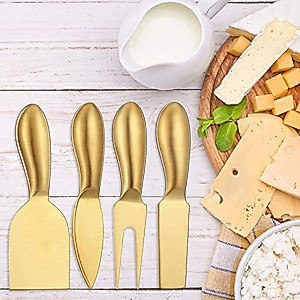 Patelai 4 Pieces Stainless Steel Cheese Knives Set, Cheese Tools with Cheese Slicer and Cheese Cutters for Kitchen (Gold)