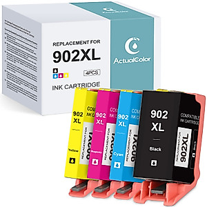 ActualColor C 902XL Compatible Ink Cartridge Replacement for HP 902 XL for HP Printer Officejet Pro 6978 6962 6970 6958 6968 (Black Cyan Magenta Yellow, 4-Pack)