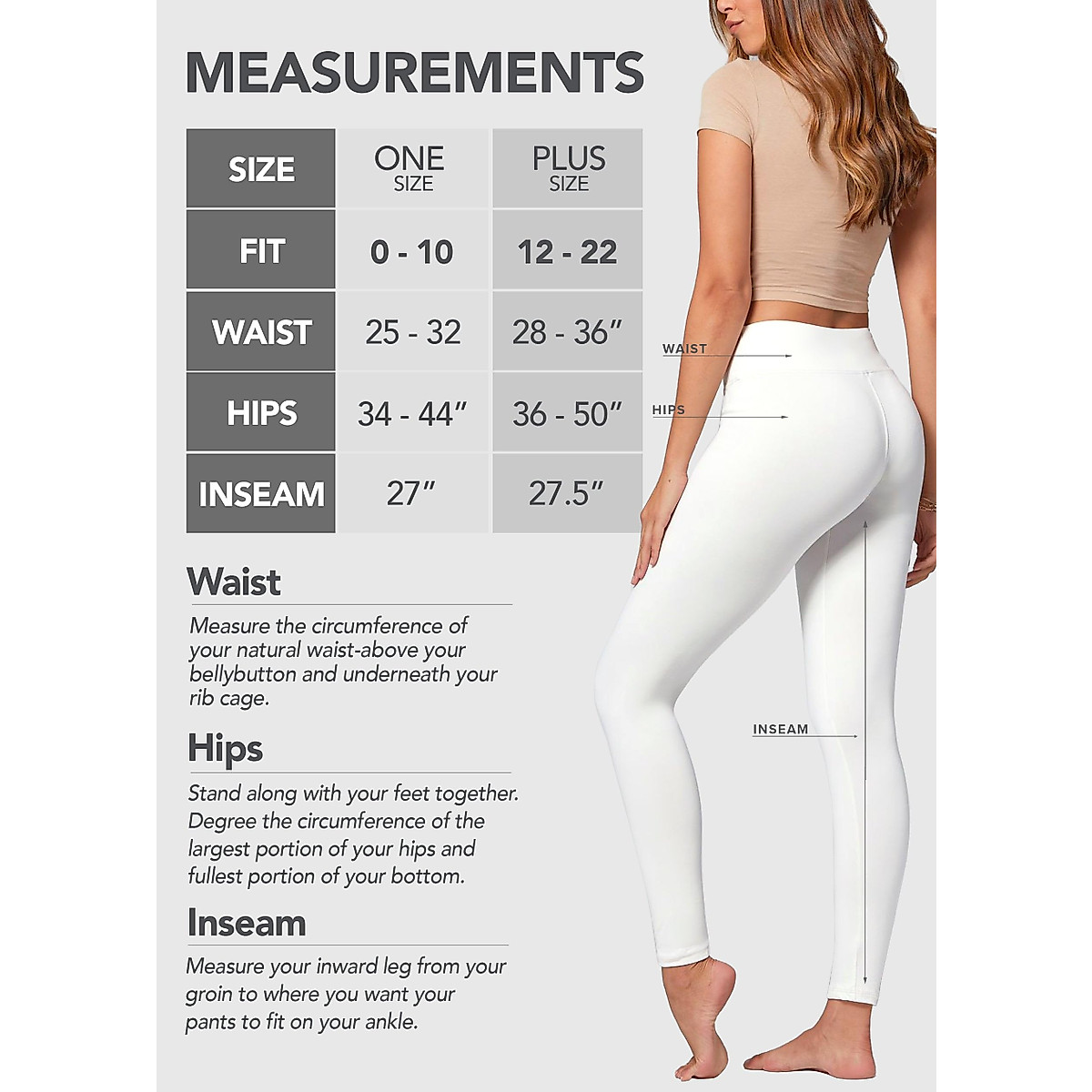 Conceited Leggings for Women - Tummy Control - 3" Waistband - Regular and Plus Size - Super White - Small - Medium