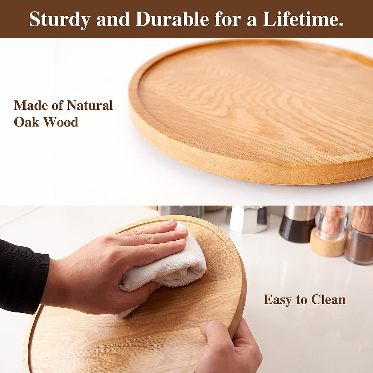 12” Lazy Susan Organizer for Kitchen, Oak Wood Lazy Susan Turntable for Cabinet Pantry Table Organization