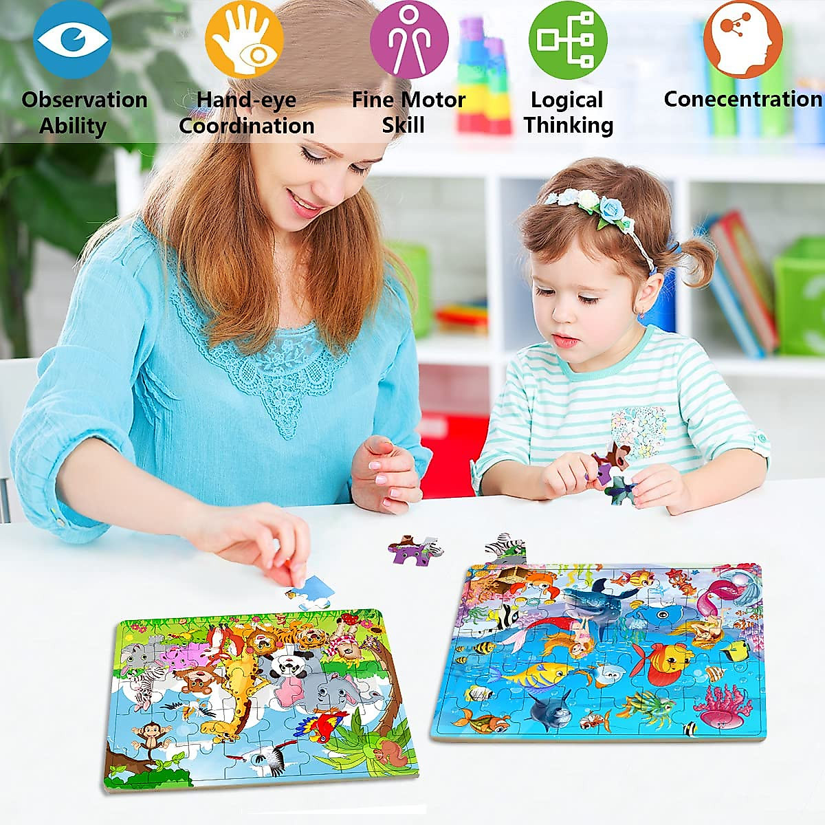 Puzzles for Kids Ages 4-6 6-8 Year Old,40 Piece Colorful Wooden Puzzles for Toddler Children Learning Educational Puzzle Set Toys for Boys and Girls (4 Puzzles)