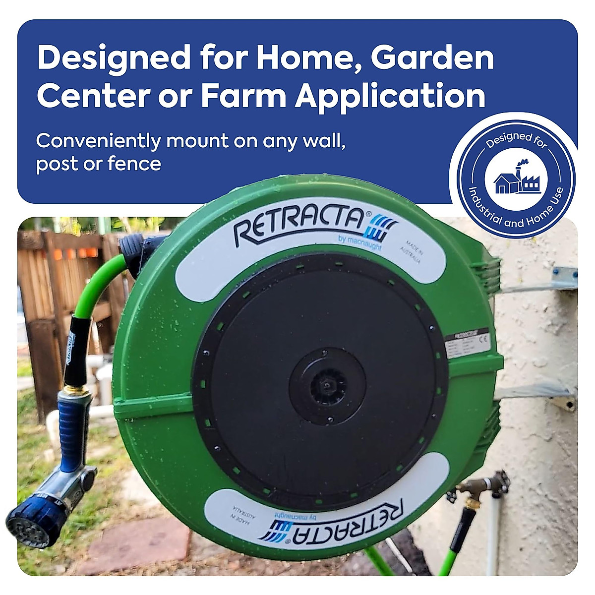 Macnaught Retractable Garden Hose Reel, 60 Ft Water Hose Reel Heavy Duty Retractable Hose with Metal 180° Swivel Rotation Bracket for Wall Mount - Green