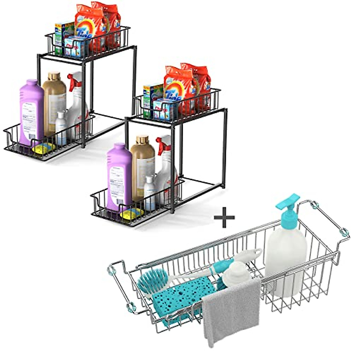 FavoThings Expandable Sink Caddy + 2 Pack Under the Sink Organizer Bundle
