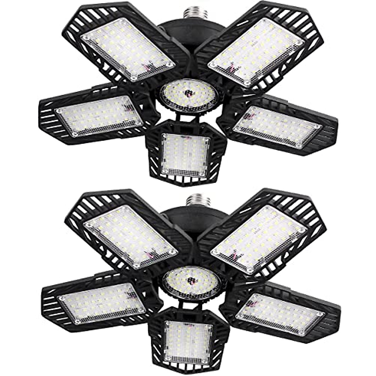 BLUERIN LED Garage Lights, 160W Garage LED Lights 16500LM Super Bright Deformable Garage Lights Ceiling LED Basement Lighting Fixture Adjustable Roller Ideal for Workshop Warehouse Attic (2-Pack)