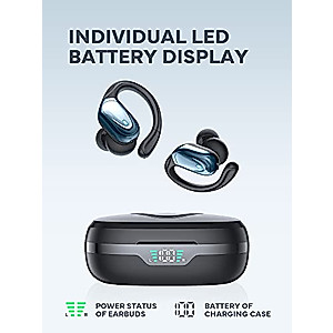Headphones Wireless Earbuds, Bluetooth Earbuds with Earhooks 100H Playback with Charging Case and Ear Buds Wireless Bluetooth Digital Display, Built-in Noise Cancellation Mic