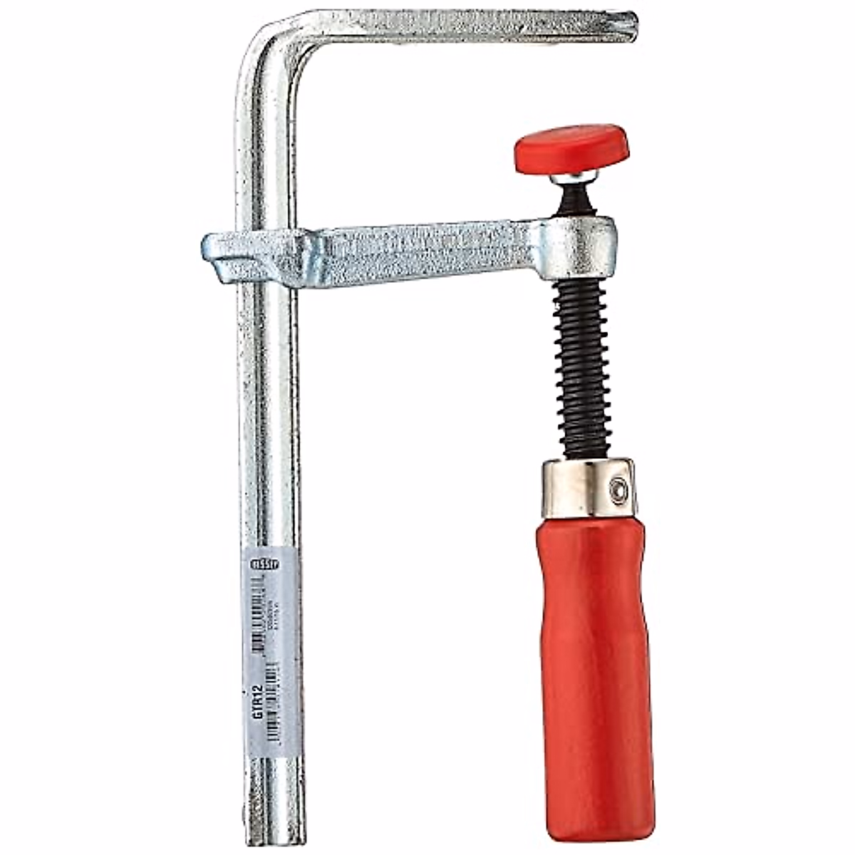 BESSEY GTR12 All Steel Table Clamp with 4 11/16 Capacity x 2 5/16 Throat Depth & 400 lb Clamping Force, Red/Silver