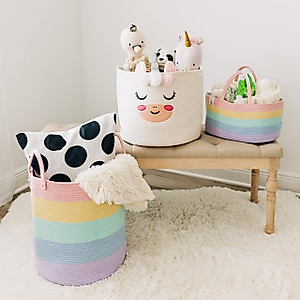 OrganiHaus Pastel Rainbow Basket, Rope Diaper Caddy Basket, Baby Diaper Caddy Organizer, Nursery Basket & Baby Baskets for Newborn Baby Diaper Organizer for Rainbow Decor, Diaper Storage Organizer