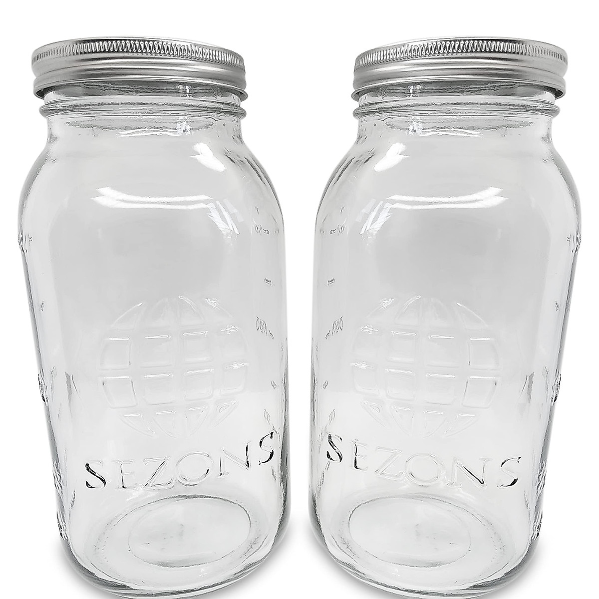SEZONS 64 ounce (2 Liter) 2L Mason Jar wide mouth - 2 pack set