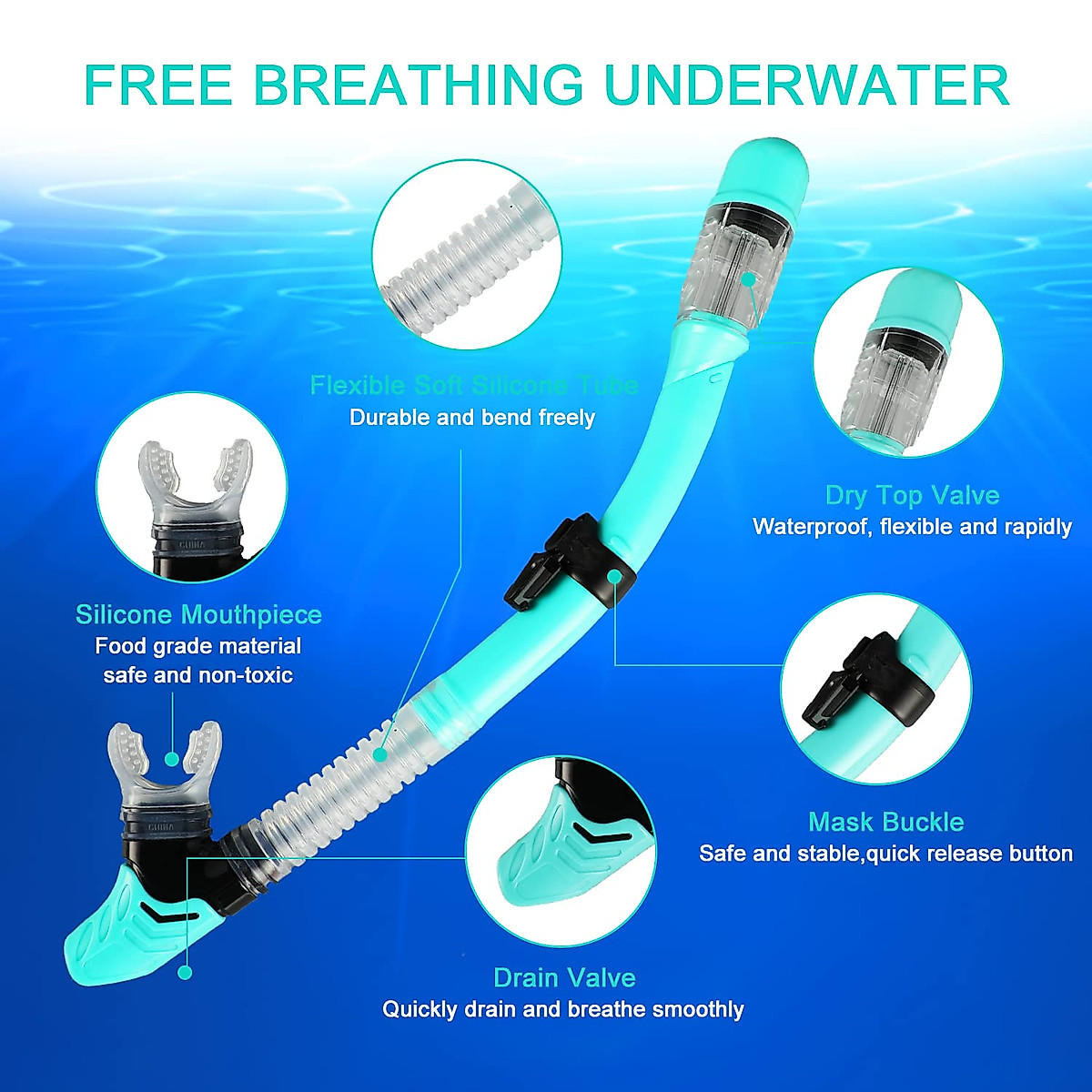 Snorkeling Gear for Adults, Mask Fins Snorkel Set with Diving Mask and Dry Top Snorkel Gear for Snorkeling Swimming Diving