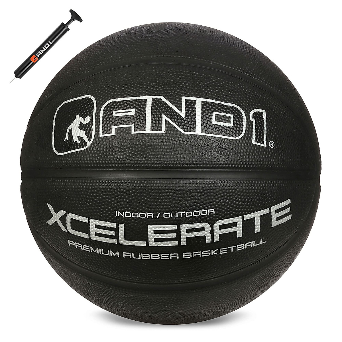 AND1 Xcelerate Rubber Basketball: Official Regulation Size 7 (29.5 inches) - Deep Channel Construction Streetball, Made for Indoor Outdoor Basketball Games