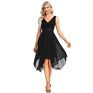 Ever-Pretty Women's Vintage V Neck Irregular Hem Lace A Line Chiffon Cocktail Dresses Emperador US12 Black
