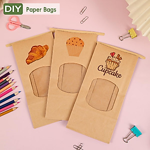 Moretoes 100pcs Bakery Bags with Window, 4.5x2.36x9.6in Kraft Paper Bags, Tin Tie Tab Bags Brown Window Bags Cookie Bags, Coffee Bags