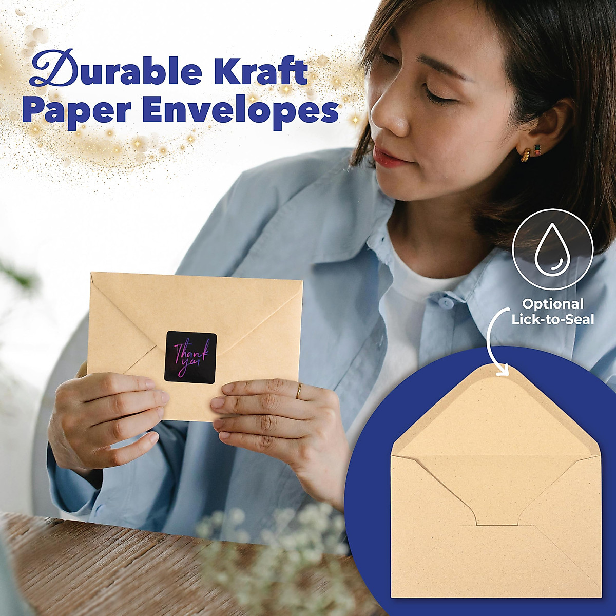 Gratitude Express Thank You Cards With Envelopes - With 48 Cards for Any Occasion, 48 Brown Envelopes, 48 Stickers