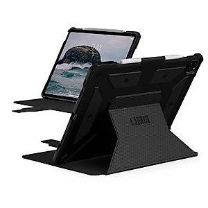 UAG iPad Pro 12.9" (6th Gen 2022, 5th Gen 2021) Case Black Metropolis Rugged Heavy Duty Protective Cover Multi-Angle Viewing Folio Stand with Pencil Holder, by URBAN ARMOR GEAR