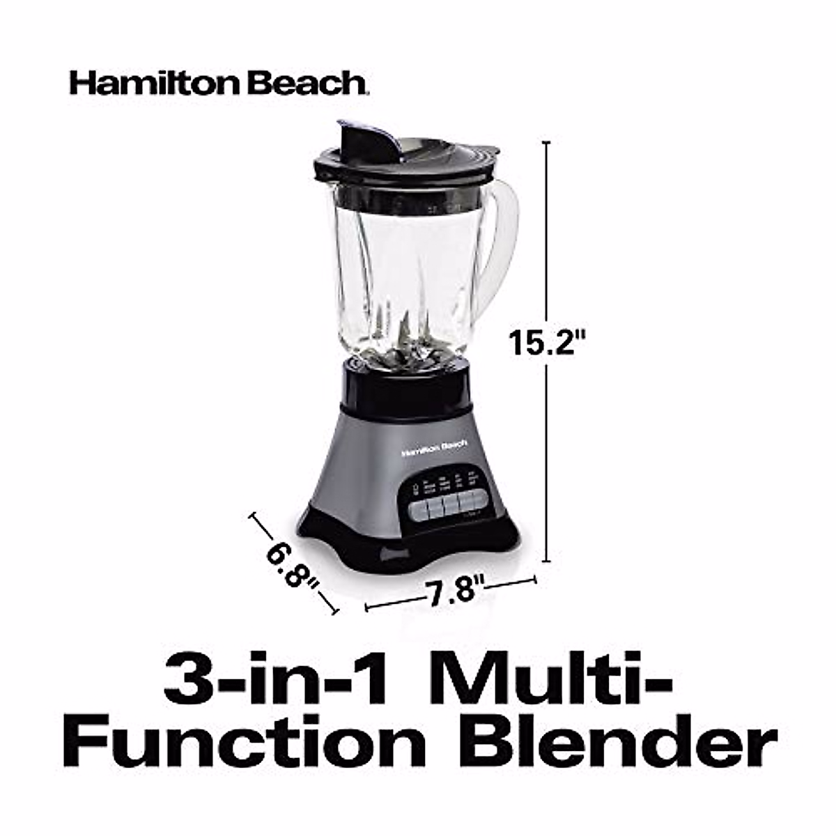 Hamilton Beach Blender and Food Processor Combo, Portable Blend-In Travel Cup, Shakes and Smoothies, 40oz Jar & 3-Cup Vegetable Chopper, Grey & Black (58163)