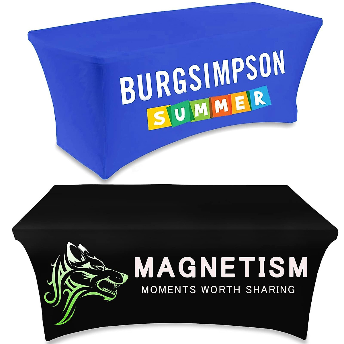 Custom Table Cloth Cover 8ft with Business Logo or Your Text Stretch Personalized Tablecloth Spandex Customize with Logo for Birthday Wedding Anniversary Tradeshow Events