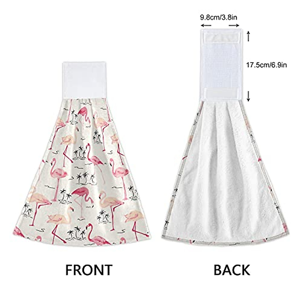 MCHIVER 2 Pcs Hanging Kitchen Hand Towels with Loop, Flamingo Decorative Towels Absorbent Towel for Bathroom, Laundry Room