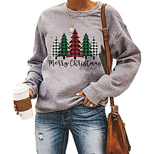 Merry and Bright Shirt Women Funny Leopard Printed Plaid Christmas Trees Long Sleeve Sweatshirts Xmas Graphic Tees