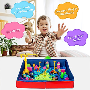 Play Sand Kit for Kids - 3.3lbs Space Sand with 3 Colors, Sand Molds Tools, Construction Trucks, Foldable Sandbox and Storage Box, 34 Pieces Sandbox Toys Set for 6 Year and up Boys Girls (Pink)