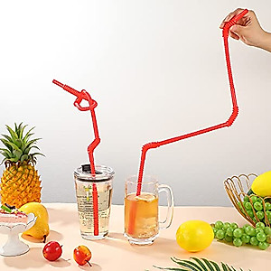 12 Pieces Flexible Drinking Straws Extra Long Plastic Straws for Camping Limited Mobility Situations Dishwasher (Red, 28 Inches)