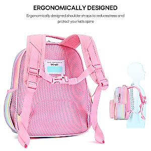 mibasies Toddler Backpack for Girls 2-4, Kindergarten Backpack for Girls, Rainbow Backpack for Preschool Daycare, Mini, Pink Blue Rainbow