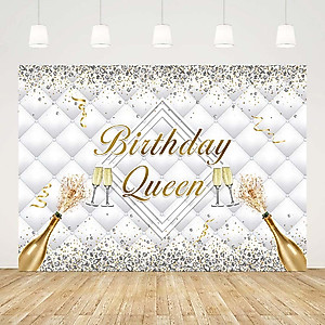 AIBIIN 7x5ft Birthday Queen Backdrop Glitter Diamond Headboard Birthday Party Decorations Women Champagne Bithday Prom Banner Photo Shoot Props