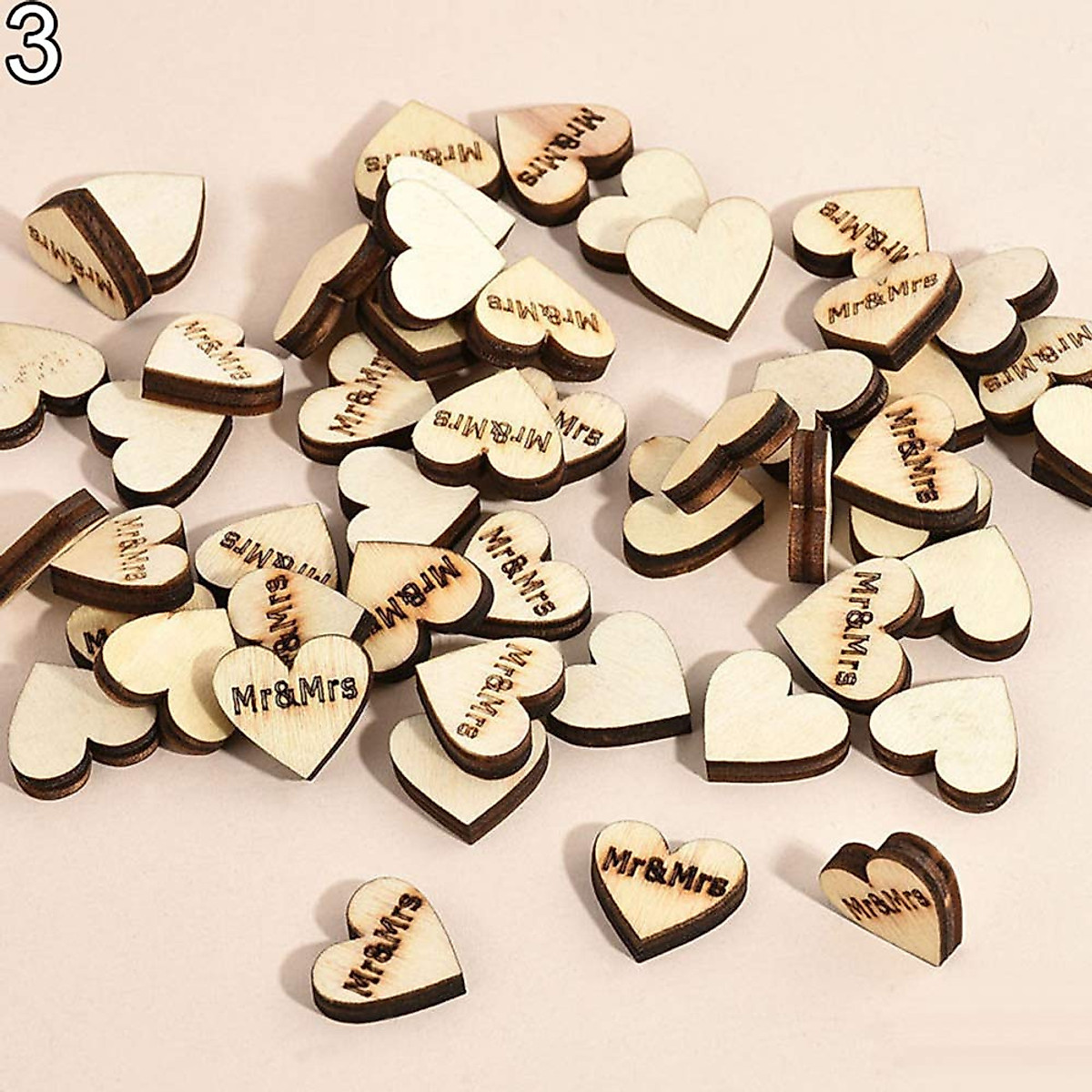 AkoMatial Decorative Wood Wooden Buttons, Rustic Wooden 100pcs Wood Love Heart Stars Wedding Table Scatter Decoration Crafts #3