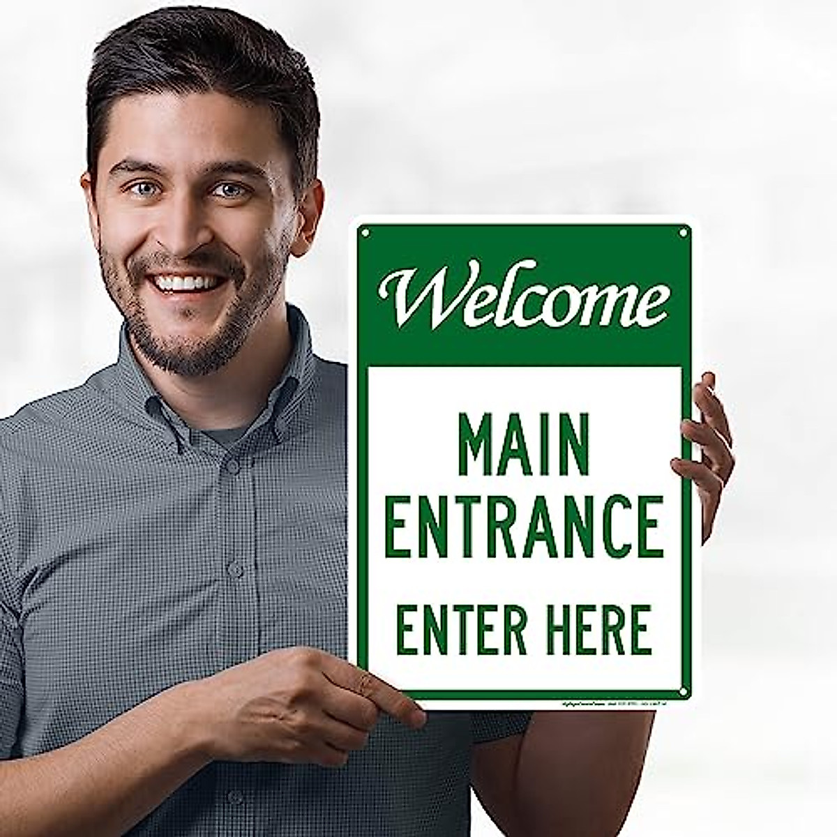 Welcome Main Entrance Enter Here Sign, 10x14 Inches, Rust Free .040 Aluminum, Fade Resistant, Made in USA by My Sign Center