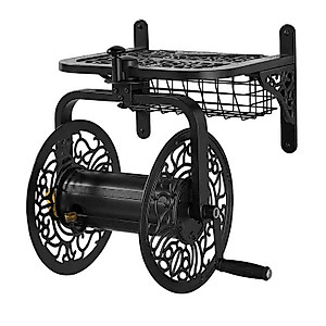 Liberty Garden 714-C Decorative Cast Aluminum Navigator Rotating Garden Hose Reel, Holds 125-Feet of 5/8-Inch Hose - Black