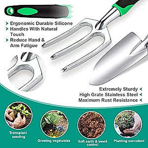 82 Pcs Garden Tools Set, Extra Succulent Tools Set, Heavy Duty Gardening Tools Aluminum with Soft Rubberized Non-Slip Handle Tools, Durable Storage Tote Bag, Gifts for Men (Blue)