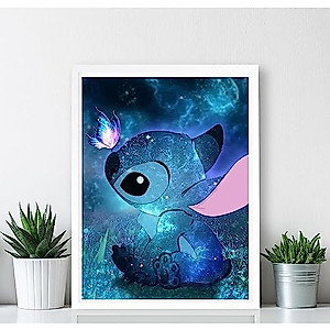 hkejoi Stitch Diamond Painting for Adults, Stitch Diamond Art Kits Round Full Drill Gem Art Kits Perfect for Home Wall Decoration 12 * 16 inch
