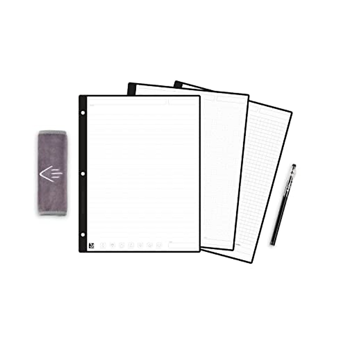 Rocketbook Filler Paper Variety Pack | Lined Wide Ruled, Dot Grid, Graph Reusable Notebook Paper (8.5" x 11") | Scannable Binder Paper | 18 Double Sided Sheets, Pen, and Cloth White