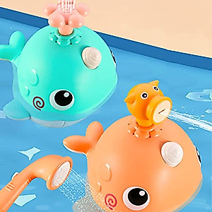 HsngYHL Baby Bath Toy with Shower Head and 3 Water Spray Head Bathtub Toys, Whales Squirt Shower Faucet and Bathtub Water Pump Bathing time Essentials for Toddlers Infants Kids (Orange)