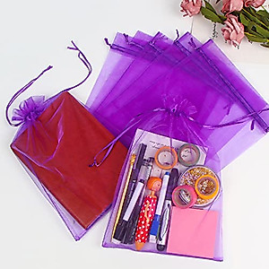 SULOLI 50Pcs Organza Jewelry Bags,8x12 inches Purple Organza Gift Bags with Drawstring Mesh Jewelry Bag for Presents