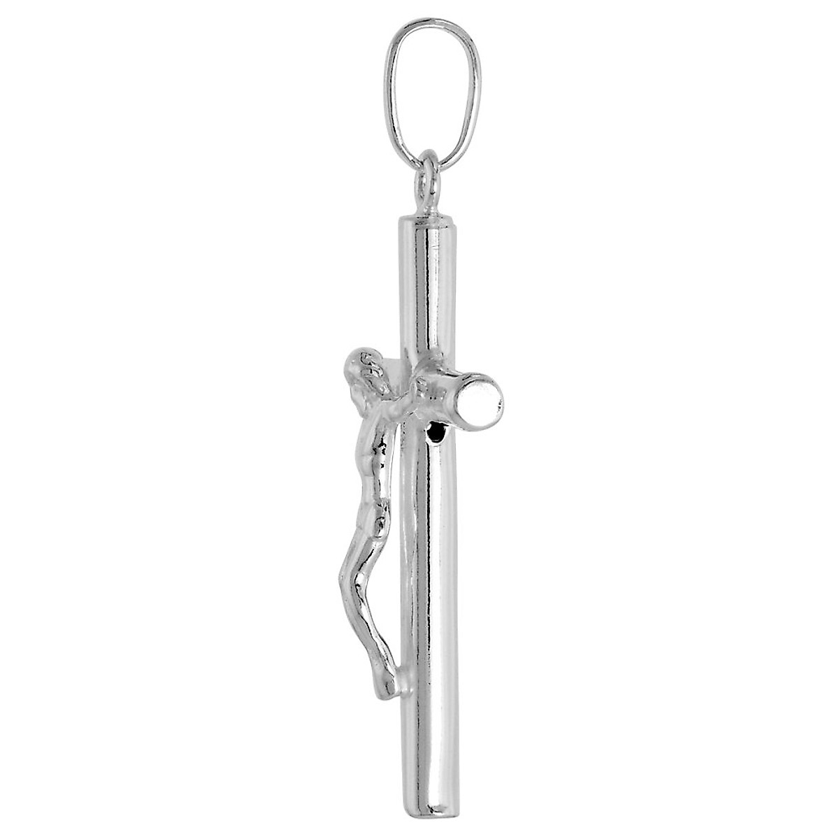 Sterling Silver Large Plain Crucifix Pendant 5mm Tubular High Polished 2 3/4 inch