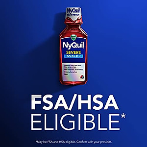 Vicks NyQuil SEVERE Cold & Flu Liquid Berry Flavored Medicine, Max Strength Nighttime Relief for Fever, Sore Throat, Minor Aches And Pains, Nasal Congestion, Sneezing, Cough, Twin Pack, 2 x 12 FL OZ