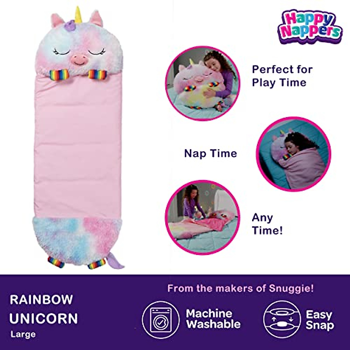 Happy Nappers Pillow & Sleepy Sack- Comfy, Cozy, Compact, Super Soft, Warm, All Season, Sleeping Bag with Pillow- Unicorn (Medium)