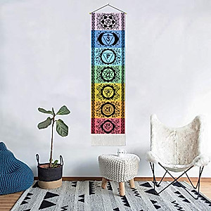 Uspring Colorful Tapestry Mandala Tapestry Trippy Tapestry Wall Hanging with Tassel Striped for Room (Black, 12.8 x 51.2 inches)