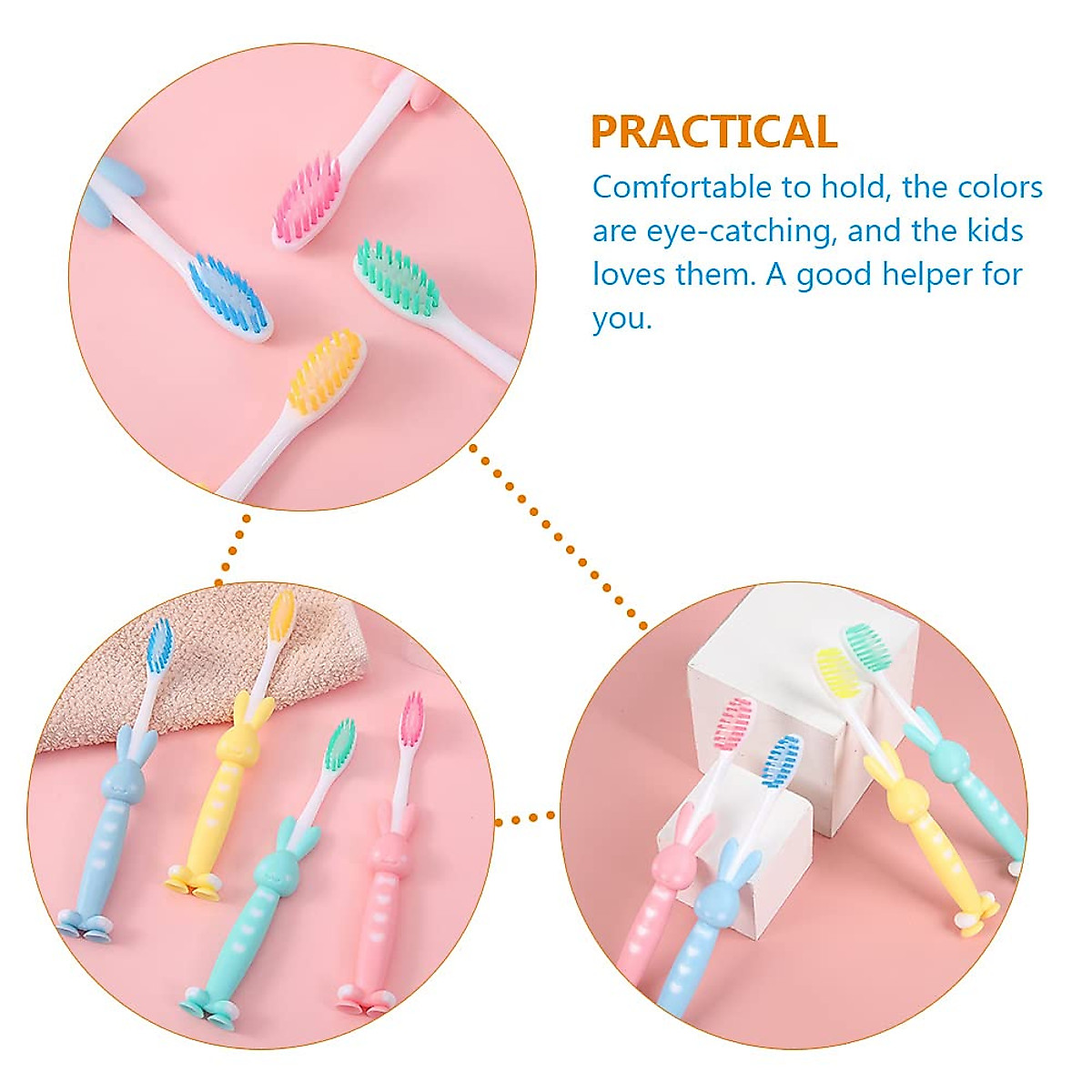 Healifty Kids Toothbrush Cartoon Bamboo Charcoal Soft Hair Silicone Cute Cleaning Teeth Brush Set Handle Children Teeth Cleaning Brushes for Boys and Girls 4pcs (4 Colors)