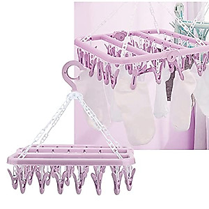 LOCKISH Foldable Laundry Hanger with 32 Clips，Sock Hanger Drying Rack,Laundry Clothespin Drying Rack for Socks Underwear Bras Scarf(Pink)